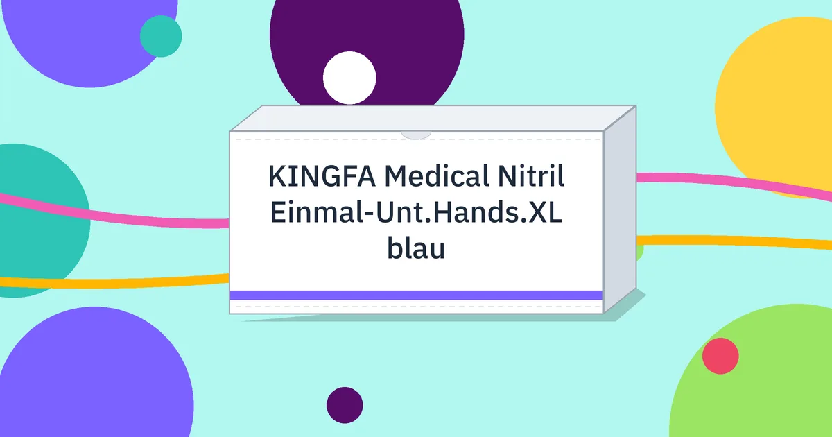 Symbolbild: Packung mit der Aufschrift KINGFA Medical Nitril Einmal-Unt.Hands.XL blau (PZN 20418813) – Verfügbarkeit und Bezug in Apotheken in Frankfurt am Main
