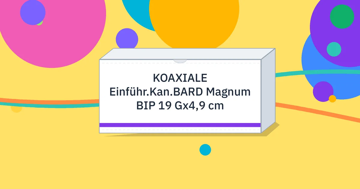 Symbolbild: Packung mit der Aufschrift KOAXIALE Einführ.Kan.BARD Magnum BIP 19 Gx4,9 cm (PZN 04504536) – Verfügbarkeit und Bezug in Apotheken in Frankfurt am Main