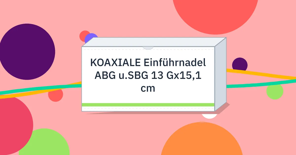 Symbolbild: Packung mit der Aufschrift KOAXIALE Einführnadel ABG u.SBG 13 Gx15,1 cm (PZN 11105446) – Verfügbarkeit und Bezug in Apotheken in Frankfurt am Main