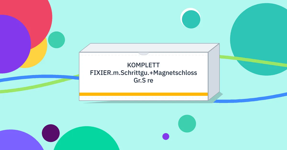 Symbolbild: Packung mit der Aufschrift KOMPLETT FIXIER.m.Schrittgu.+Magnetschloss Gr.S re (PZN 11573118) – Verfügbarkeit und Bezug in Apotheken in Frankfurt am Main