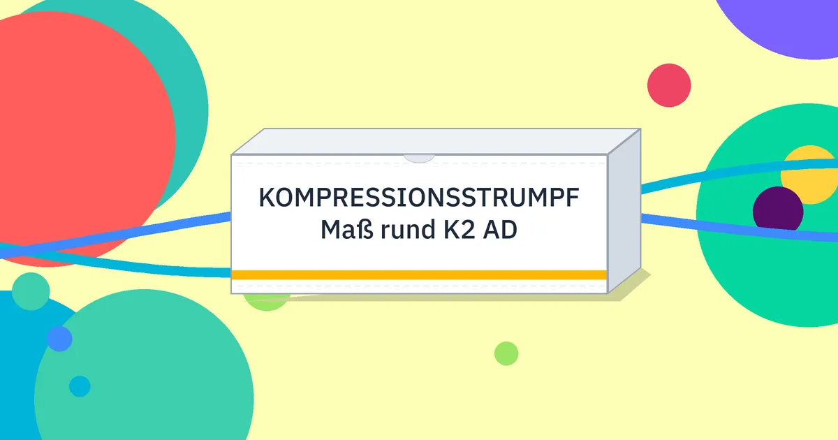 Symbolbild: Packung mit der Aufschrift KOMPRESSIONSSTRUMPF Maß rund K2 AD (PZN 10011571) – Verfügbarkeit und Bezug in Apotheken in Frankfurt am Main