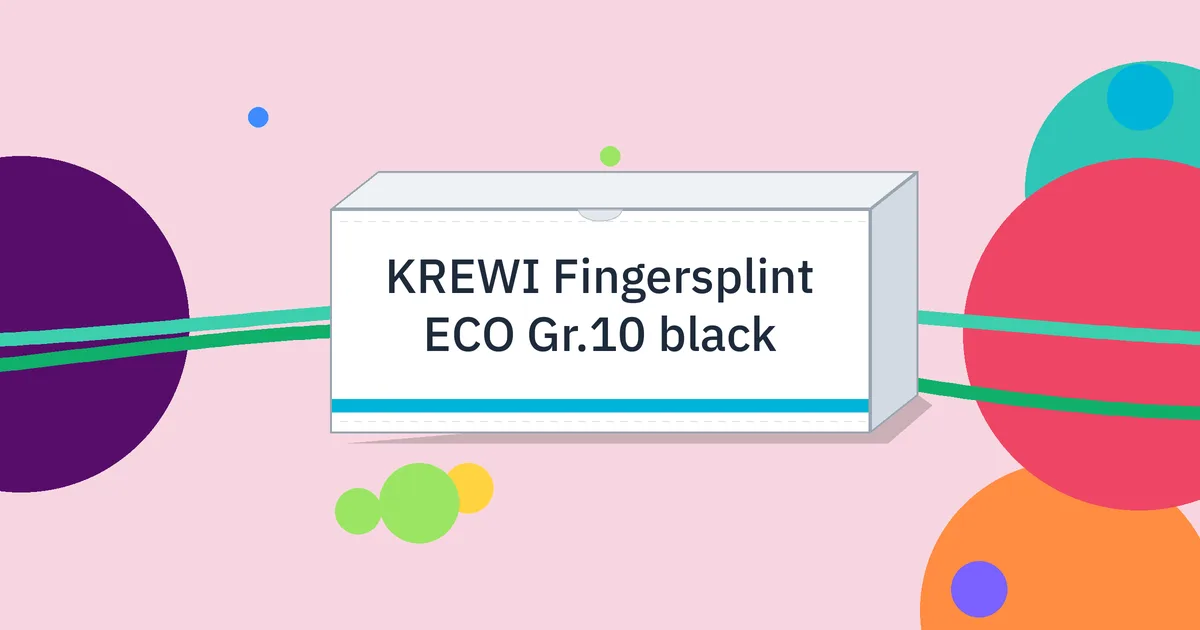 Symbolbild: Packung mit der Aufschrift KREWI Fingersplint ECO Gr.10 black (PZN 20392367) – Verfügbarkeit und Bezug in Apotheken in Frankfurt am Main