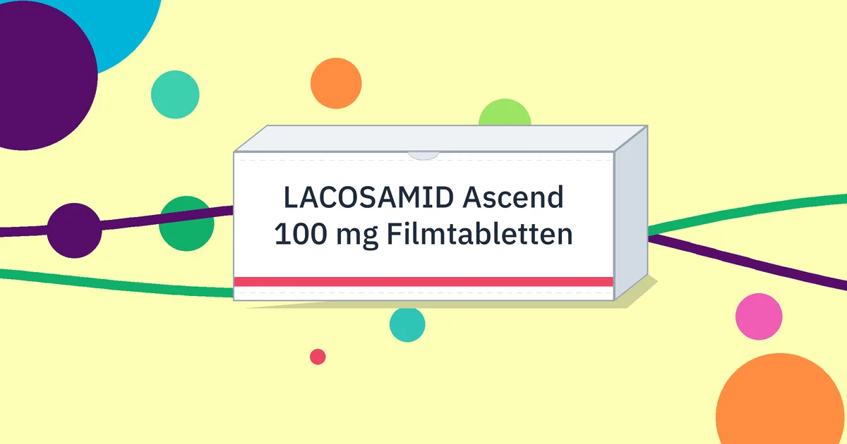 Symbolbild: Packung mit der Aufschrift LACOSAMID Ascend 100 mg Filmtabletten (PZN 18218567) – Verfügbarkeit und Bezug in Apotheken in Frankfurt am Main