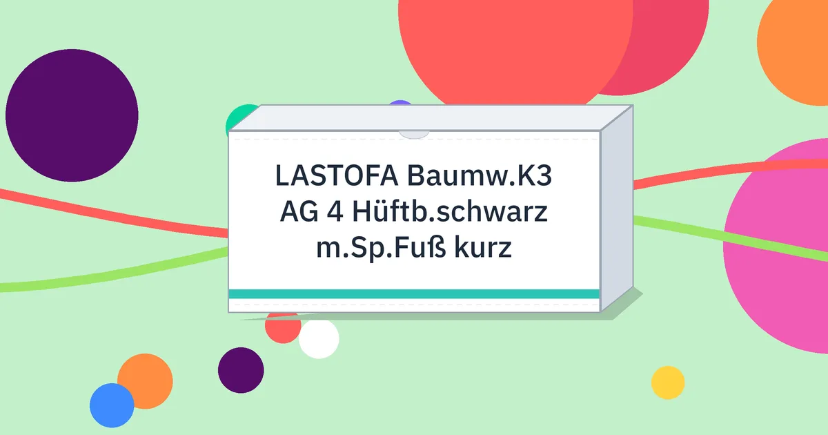 Symbolbild: Packung mit der Aufschrift LASTOFA Baumw.K3 AG 4 Hüftb.schwarz m.Sp.Fuß kurz (PZN 01956752) – Verfügbarkeit und Bezug in Apotheken in Frankfurt am Main