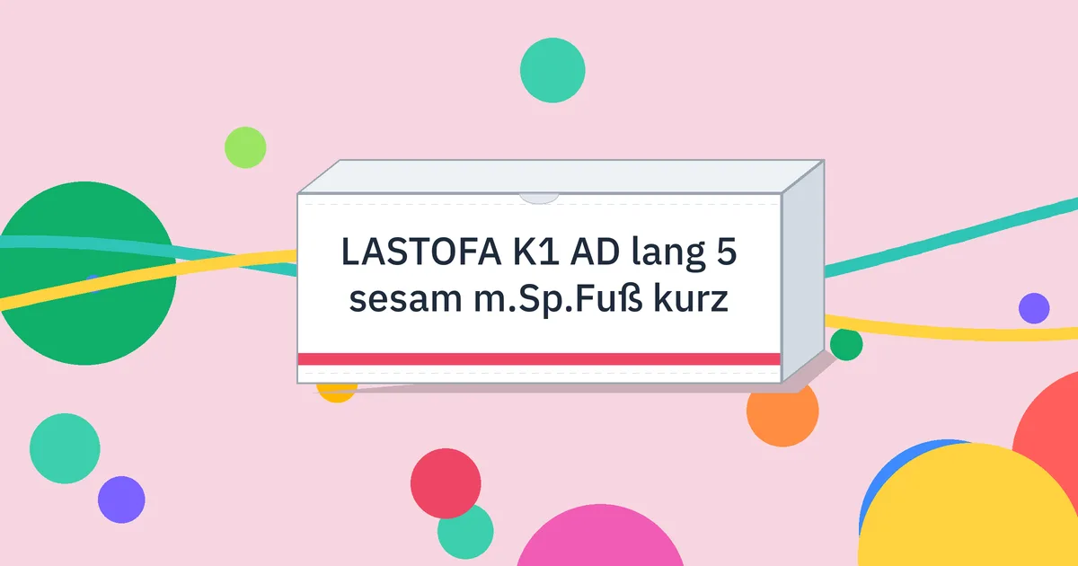 Symbolbild: Packung mit der Aufschrift LASTOFA K1 AD lang 5 sesam m.Sp.Fuß kurz (PZN 13787852) – Verfügbarkeit und Bezug in Apotheken in Frankfurt am Main