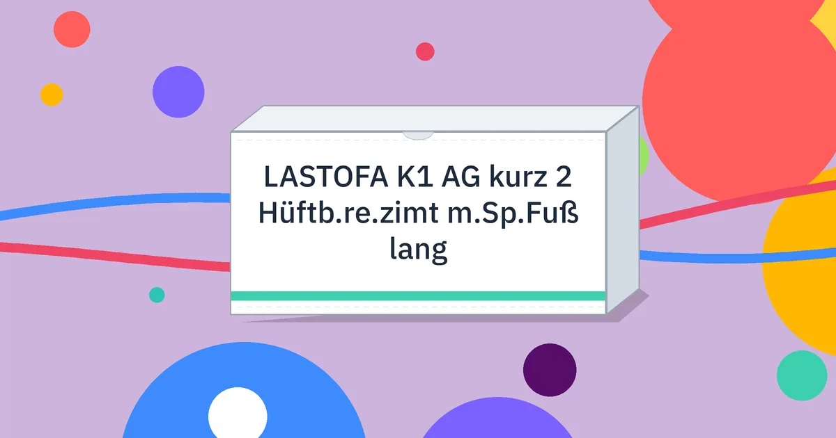 Symbolbild: Packung mit der Aufschrift LASTOFA K1 AG kurz 2 Hüftb.re.zimt m.Sp.Fuß lang (PZN 13797661) – Verfügbarkeit und Bezug in Apotheken in Frankfurt am Main