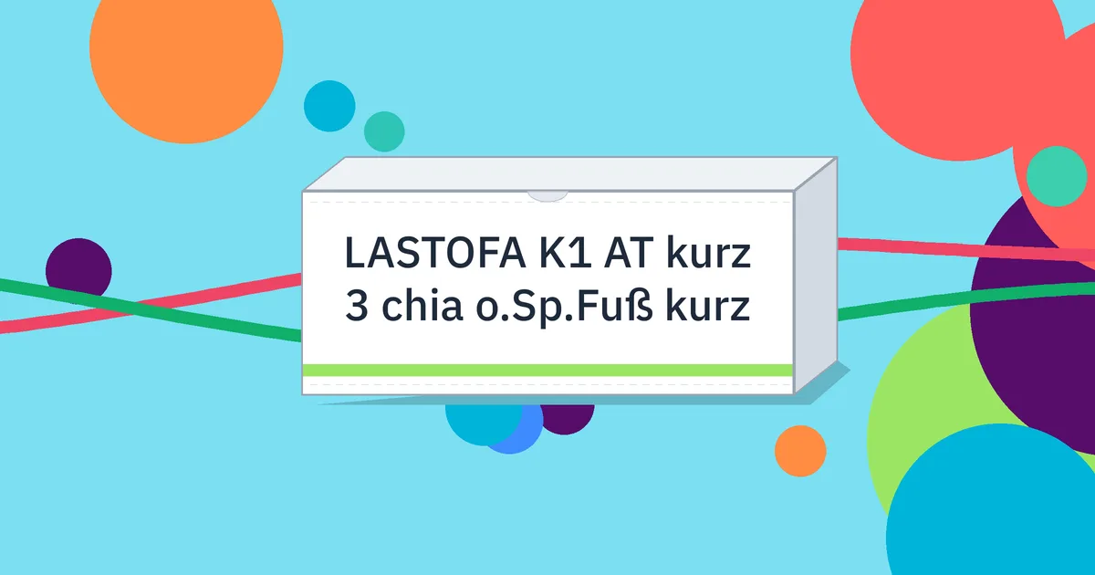 Symbolbild: Packung mit der Aufschrift LASTOFA K1 AT kurz 3 chia o.Sp.Fuß kurz (PZN 13795774) – Verfügbarkeit und Bezug in Apotheken in Frankfurt am Main