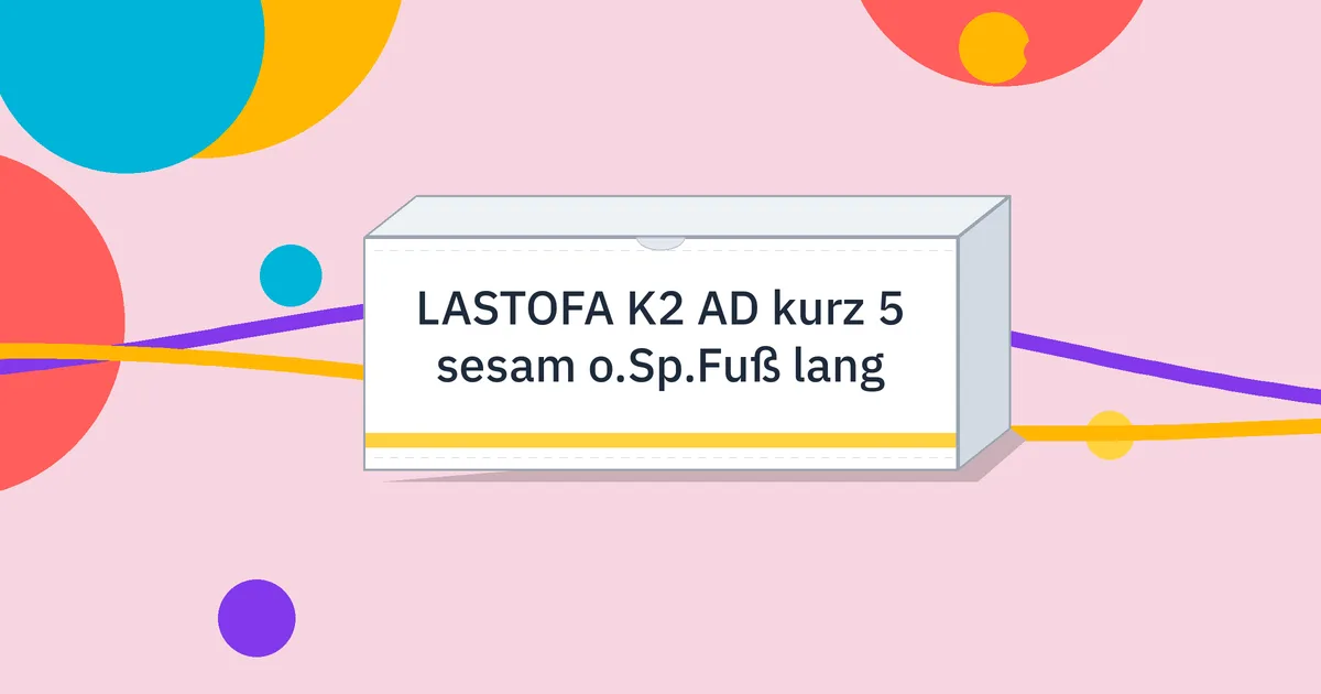 Symbolbild: Packung mit der Aufschrift LASTOFA K2 AD kurz 5 sesam o.Sp.Fuß lang (PZN 14147511) – Verfügbarkeit und Bezug in Apotheken in Frankfurt am Main