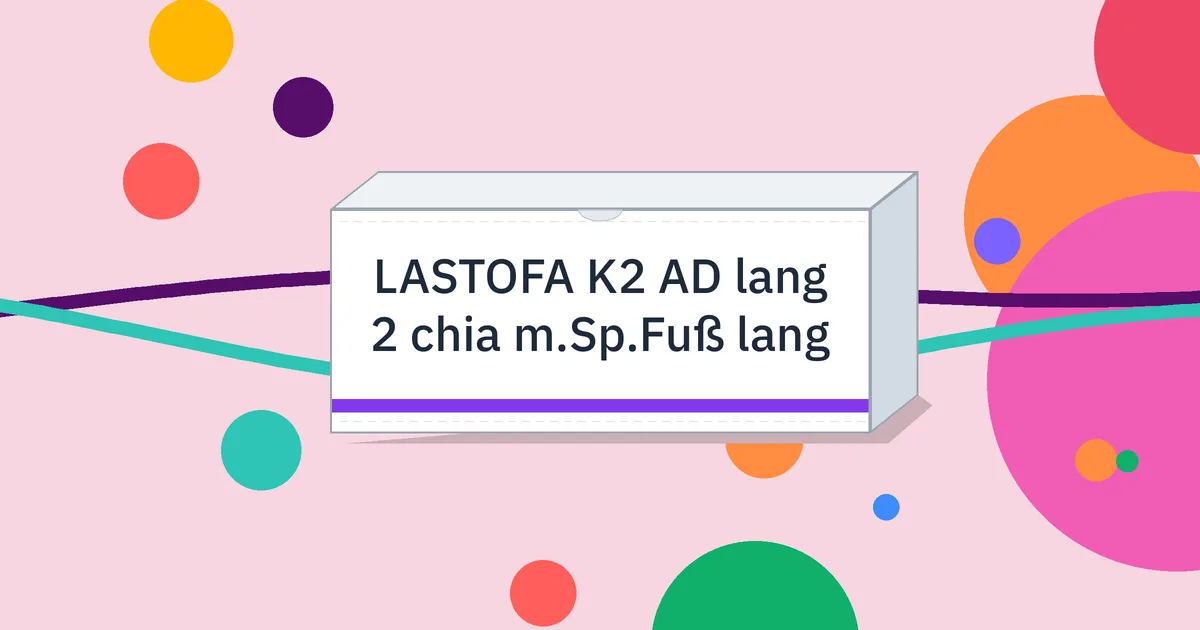 Symbolbild: Packung mit der Aufschrift LASTOFA K2 AD lang 2 chia m.Sp.Fuß lang (PZN 13799737) – Verfügbarkeit und Bezug in Apotheken in Frankfurt am Main