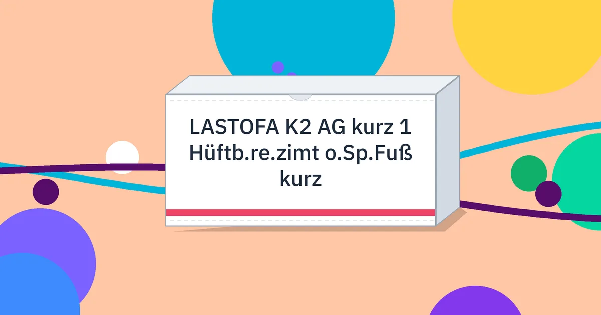 Symbolbild: Packung mit der Aufschrift LASTOFA K2 AG kurz 1 Hüftb.re.zimt o.Sp.Fuß kurz (PZN 13810479) – Verfügbarkeit und Bezug in Apotheken in Frankfurt am Main