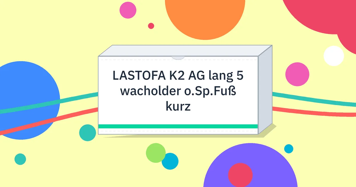 Symbolbild: Packung mit der Aufschrift LASTOFA K2 AG lang 5 wacholder o.Sp.Fuß kurz (PZN 13806489) – Verfügbarkeit und Bezug in Apotheken in Frankfurt am Main