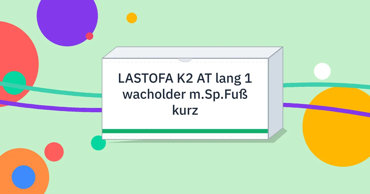Symbolbild: Packung mit der Aufschrift LASTOFA K2 AT lang 1 wacholder m.Sp.Fuß kurz (PZN 13808287) – Verfügbarkeit und Bezug in Apotheken in Frankfurt am Main