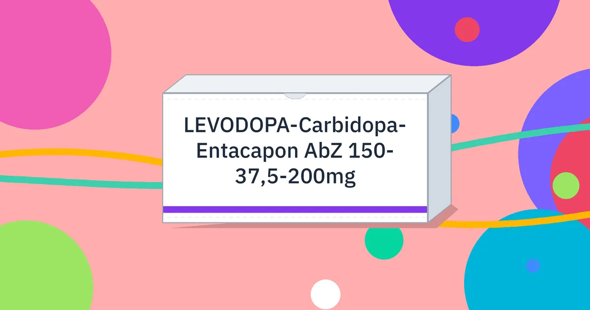 Symbolbild: Packung mit der Aufschrift LEVODOPA-Carbidopa-Entacapon AbZ 150-37,5-200mg (PZN 10712977) – Verfügbarkeit und Bezug in Apotheken in Frankfurt am Main