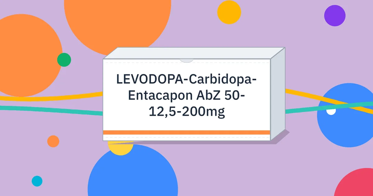 Symbolbild: Packung mit der Aufschrift LEVODOPA-Carbidopa-Entacapon AbZ 50-12,5-200mg (PZN 10712836) – Verfügbarkeit und Bezug in Apotheken in Frankfurt am Main