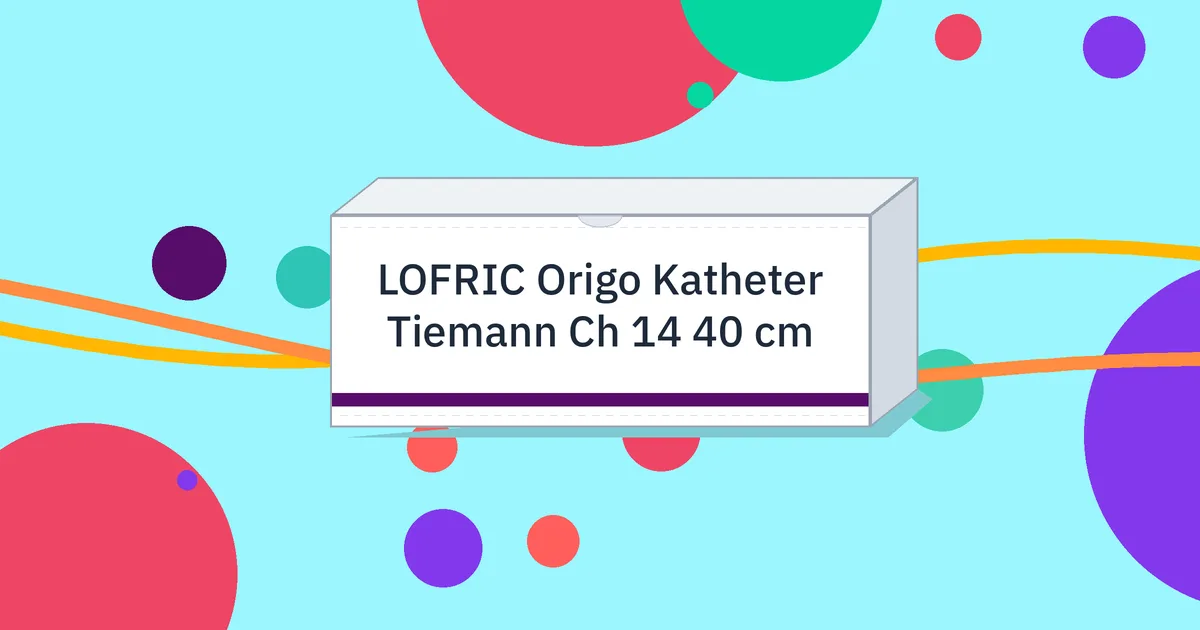 Symbolbild: Packung mit der Aufschrift LOFRIC Origo Katheter Tiemann Ch 14 40 cm (PZN 16672523) – Verfügbarkeit und Bezug in Apotheken in Frankfurt am Main