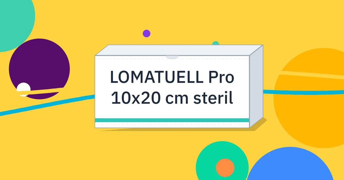 Symbolbild: Packung mit der Aufschrift LOMATUELL Pro 10x20 cm steril (PZN 19975721) – Verfügbarkeit und Bezug in Apotheken in Frankfurt am Main
