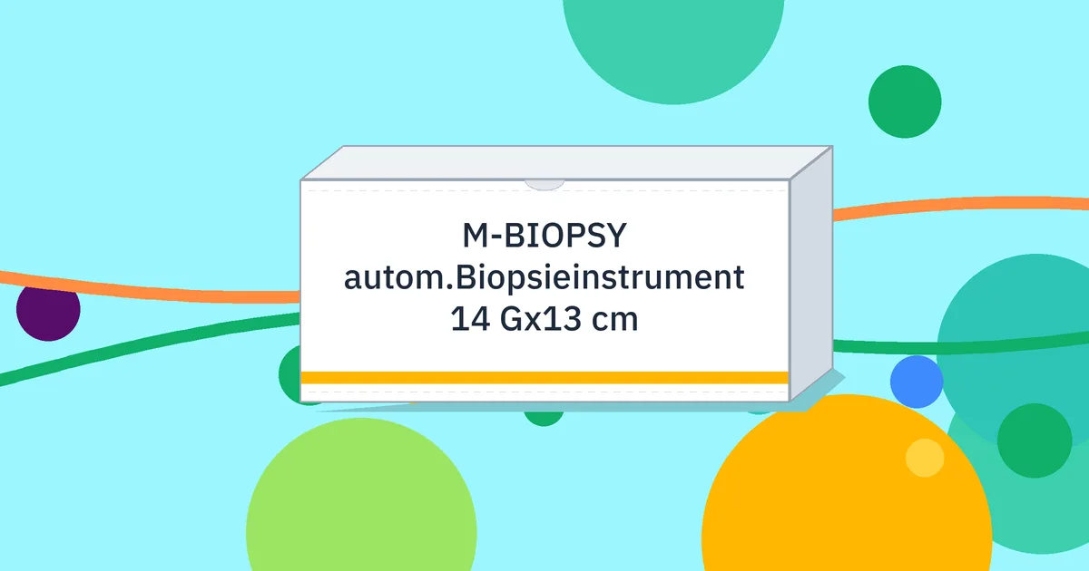 Symbolbild: Packung mit der Aufschrift M-BIOPSY autom.Biopsieinstrument 14 Gx13 cm (PZN 20862494) – Verfügbarkeit und Bezug in Apotheken in Frankfurt am Main