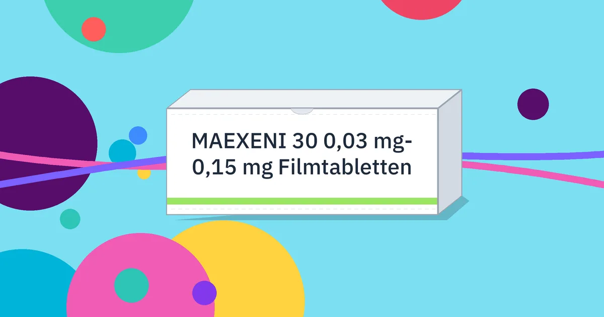 Symbolbild: Packung mit der Aufschrift MAEXENI 30 0,03 mg-0,15 mg Filmtabletten (PZN 10170507) – Verfügbarkeit und Bezug in Apotheken in Frankfurt am Main