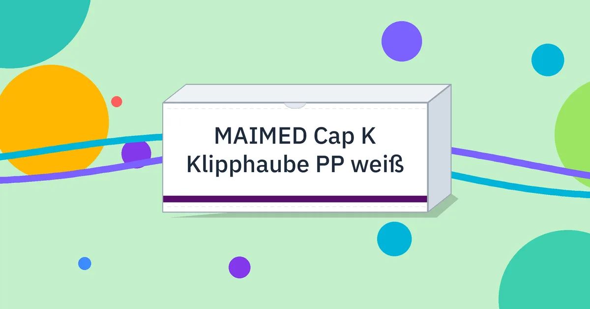 Symbolbild: Packung mit der Aufschrift MAIMED Cap K Klipphaube PP weiß (PZN 10741909) – Verfügbarkeit und Bezug in Apotheken in Frankfurt am Main