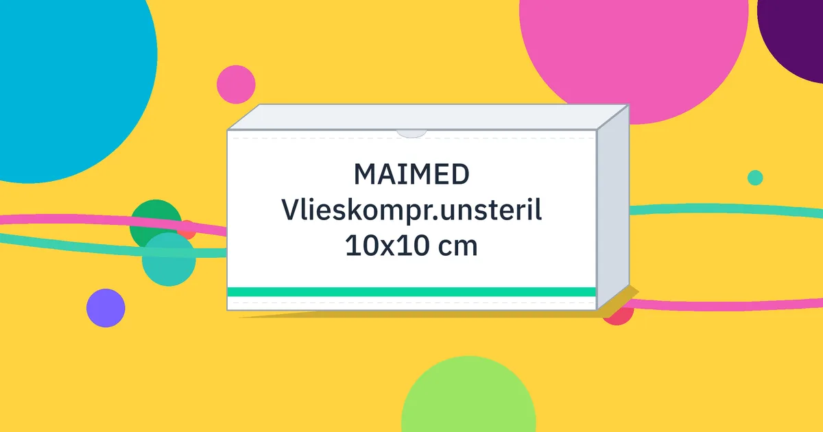 Symbolbild: Packung mit der Aufschrift MAIMED Vlieskompr.unsteril 10x10 cm (PZN 02306588) – Verfügbarkeit und Bezug in Apotheken in Frankfurt am Main