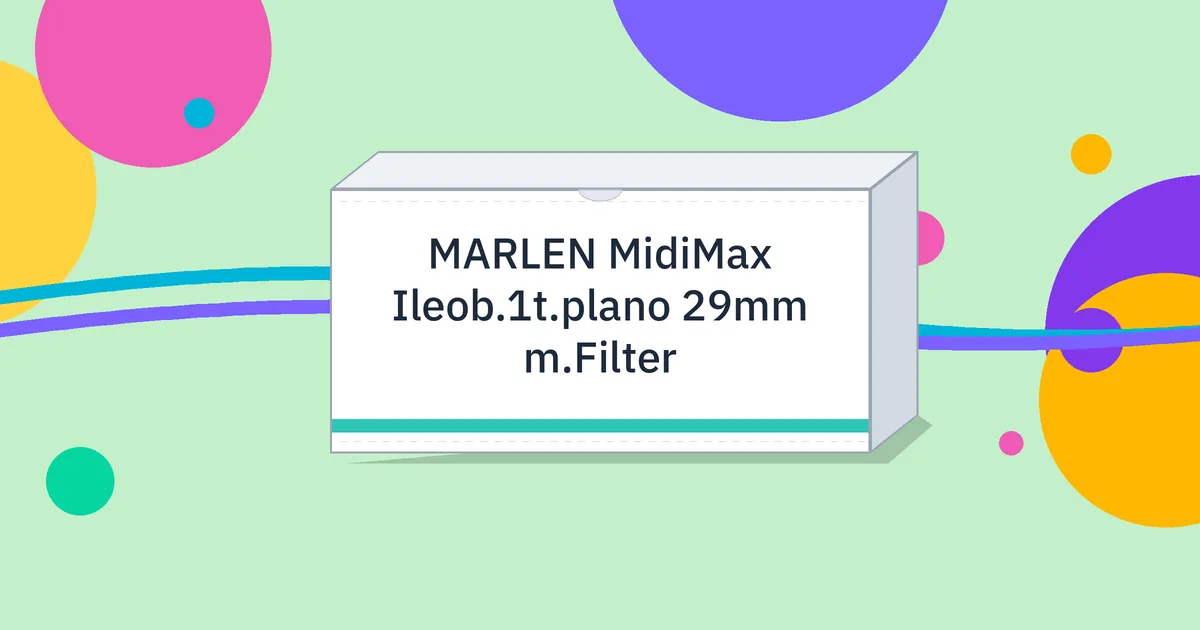 Symbolbild: Packung mit der Aufschrift MARLEN MidiMax Ileob.1t.plano 29mm m.Filter (PZN 16658084) – Verfügbarkeit und Bezug in Apotheken in Frankfurt am Main