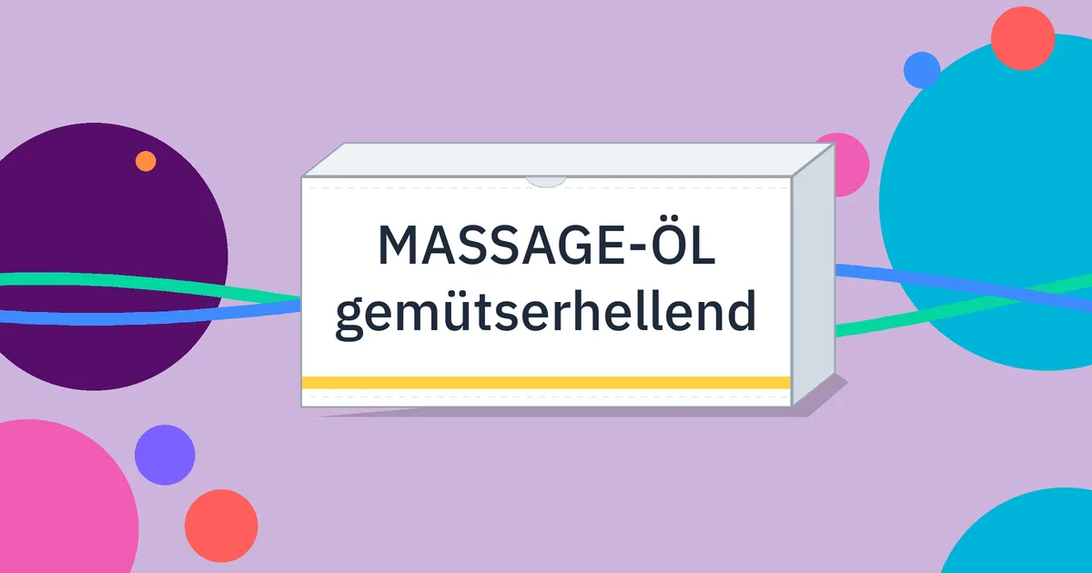 Symbolbild: Packung mit der Aufschrift MASSAGE-ÖL gemütserhellend (PZN 09516739) – Verfügbarkeit und Bezug in Apotheken in Frankfurt am Main
