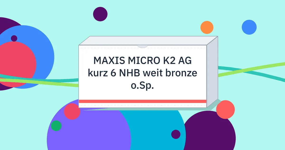 Symbolbild: Packung mit der Aufschrift MAXIS MICRO K2 AG kurz 6 NHB weit bronze o.Sp. (PZN 17673737) – Verfügbarkeit und Bezug in Apotheken in Frankfurt am Main
