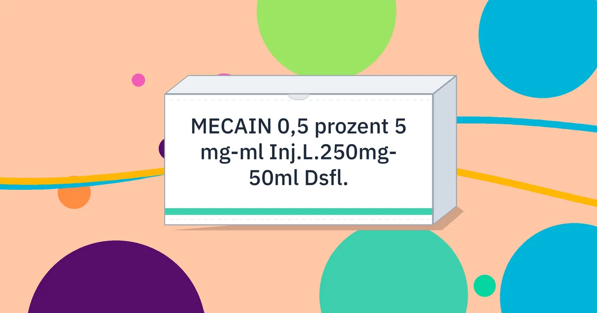 Symbolbild: Packung mit der Aufschrift MECAIN 0,5 prozent 5 mg-ml Inj.L.250mg-50ml Dsfl. (PZN 11008329) – Verfügbarkeit und Bezug in Apotheken in Frankfurt am Main