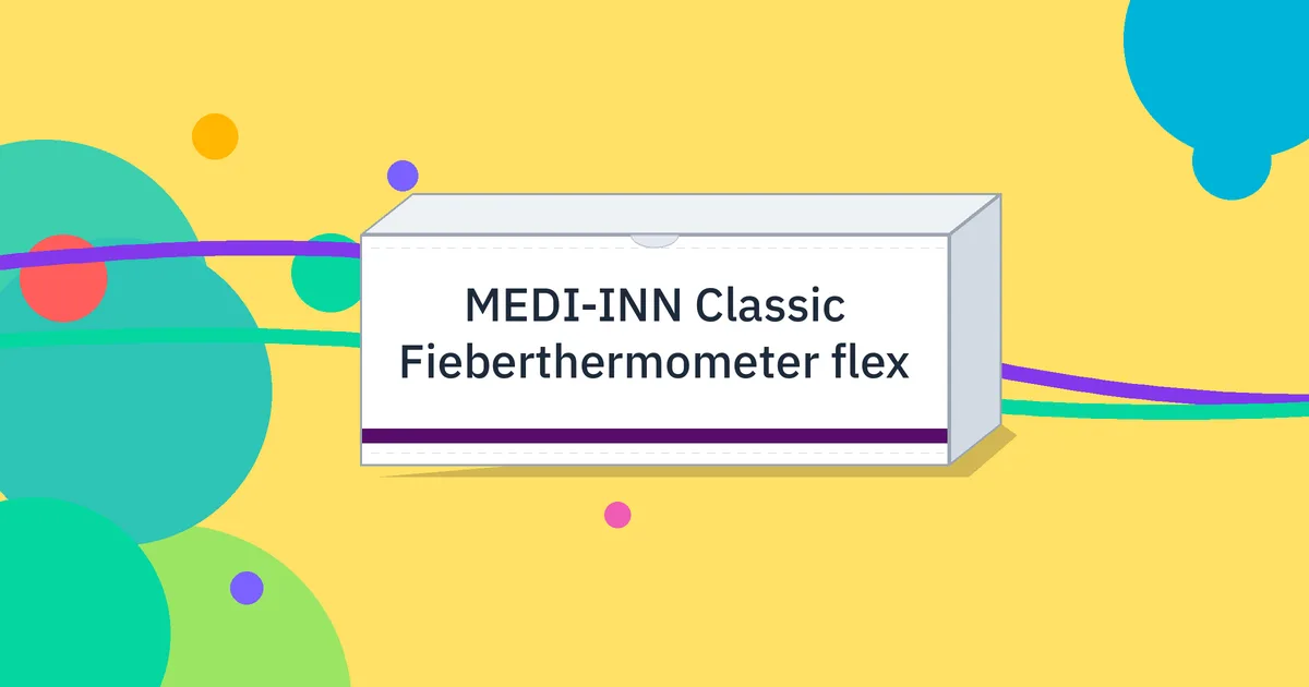Symbolbild: Packung mit der Aufschrift MEDI-INN Classic Fieberthermometer flex (PZN 18657887) – Verfügbarkeit und Bezug in Apotheken in Frankfurt am Main