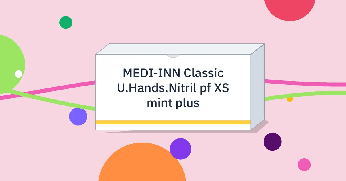 Symbolbild: Packung mit der Aufschrift MEDI-INN Classic U.Hands.Nitril pf XS mint plus (PZN 18445553) – Verfügbarkeit und Bezug in Apotheken in Frankfurt am Main