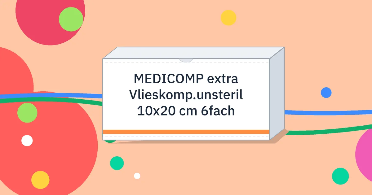 Symbolbild: Packung mit der Aufschrift MEDICOMP extra Vlieskomp.unsteril 10x20 cm 6fach (PZN 04783944) – Verfügbarkeit und Bezug in Apotheken in Frankfurt am Main