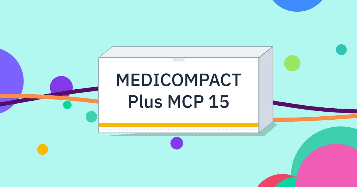Symbolbild: Packung mit der Aufschrift MEDICOMPACT Plus MCP 15 (PZN 00400797) – Verfügbarkeit und Bezug in Apotheken in Frankfurt am Main