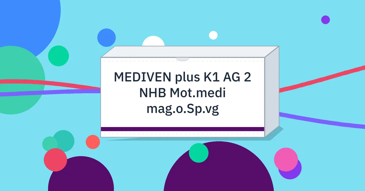 Symbolbild: Packung mit der Aufschrift MEDIVEN plus K1 AG 2 NHB Mot.medi mag.o.Sp.vg (PZN 15915662) – Verfügbarkeit und Bezug in Apotheken in Frankfurt am Main