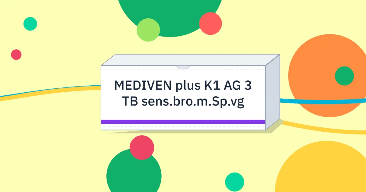 Symbolbild: Packung mit der Aufschrift MEDIVEN plus K1 AG 3 TB sens.bro.m.Sp.vg (PZN 15064477) – Verfügbarkeit und Bezug in Apotheken in Frankfurt am Main