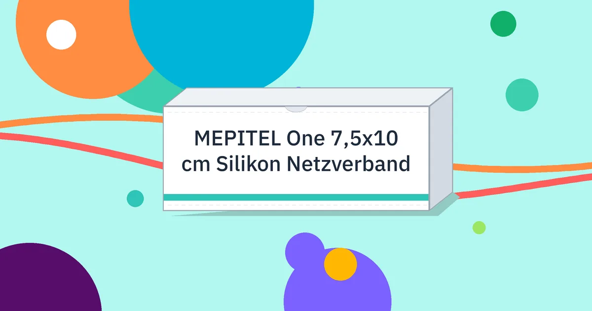 Symbolbild: Packung mit der Aufschrift MEPITEL One 7,5x10 cm Silikon Netzverband (PZN 18395737) – Verfügbarkeit und Bezug in Apotheken in Frankfurt am Main