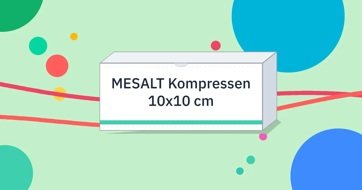 Symbolbild: Packung mit der Aufschrift MESALT Kompressen 10x10 cm (PZN 13920564) – Verfügbarkeit und Bezug in Apotheken in Frankfurt am Main