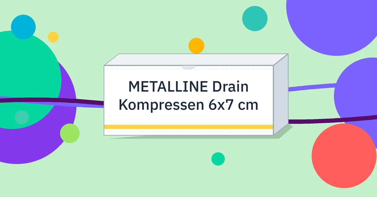 Symbolbild: Packung mit der Aufschrift METALLINE Drain Kompressen 6x7 cm (PZN 02072713) – Verfügbarkeit und Bezug in Apotheken in Frankfurt am Main
