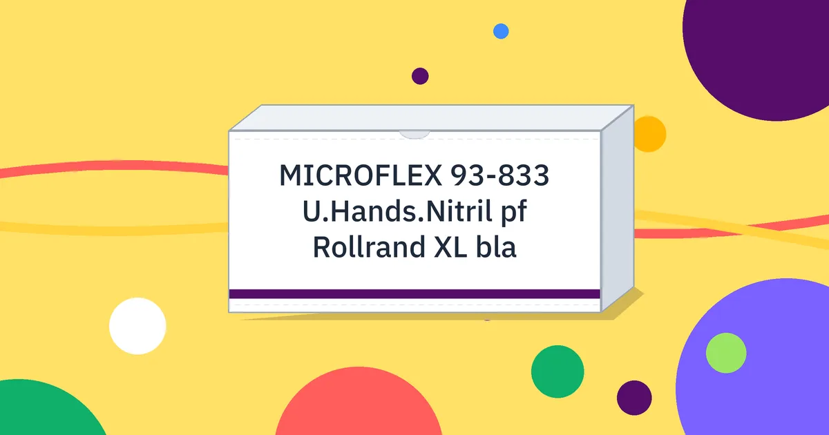 Symbolbild: Packung mit der Aufschrift MICROFLEX 93-833 U.Hands.Nitril pf Rollrand XL bla (PZN 18394873) – Verfügbarkeit und Bezug in Apotheken in Frankfurt am Main