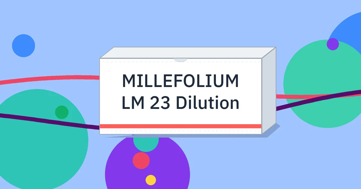 Symbolbild: Packung mit der Aufschrift MILLEFOLIUM LM 23 Dilution (PZN 13608080) – Verfügbarkeit und Bezug in Apotheken in Frankfurt am Main