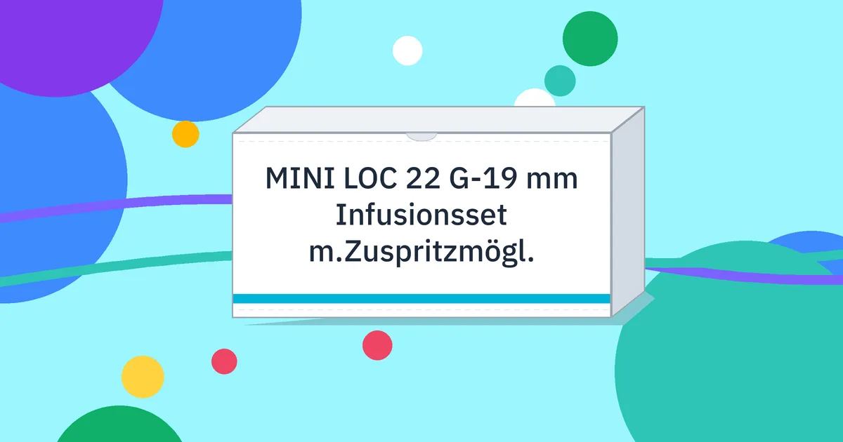 Symbolbild: Packung mit der Aufschrift MINI LOC 22 G-19 mm Infusionsset m.Zuspritzmögl. (PZN 18039385) – Verfügbarkeit und Bezug in Apotheken in Frankfurt am Main