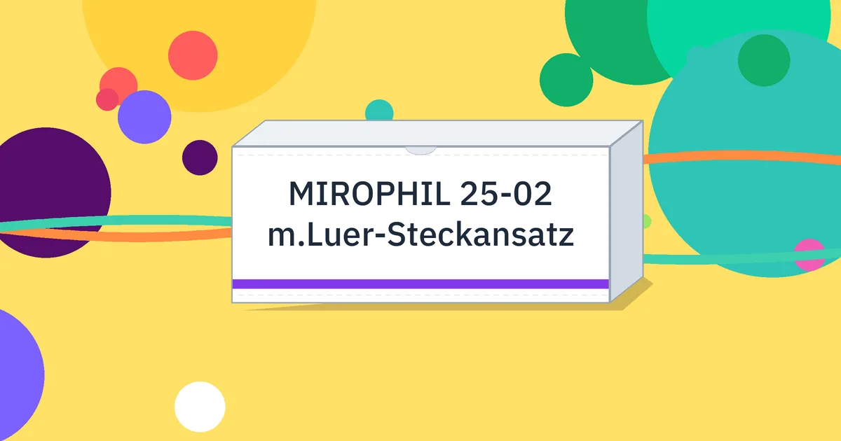 Symbolbild: Packung mit der Aufschrift MIROPHIL 25-02 m.Luer-Steckansatz (PZN 02350566) – Verfügbarkeit und Bezug in Apotheken in Frankfurt am Main