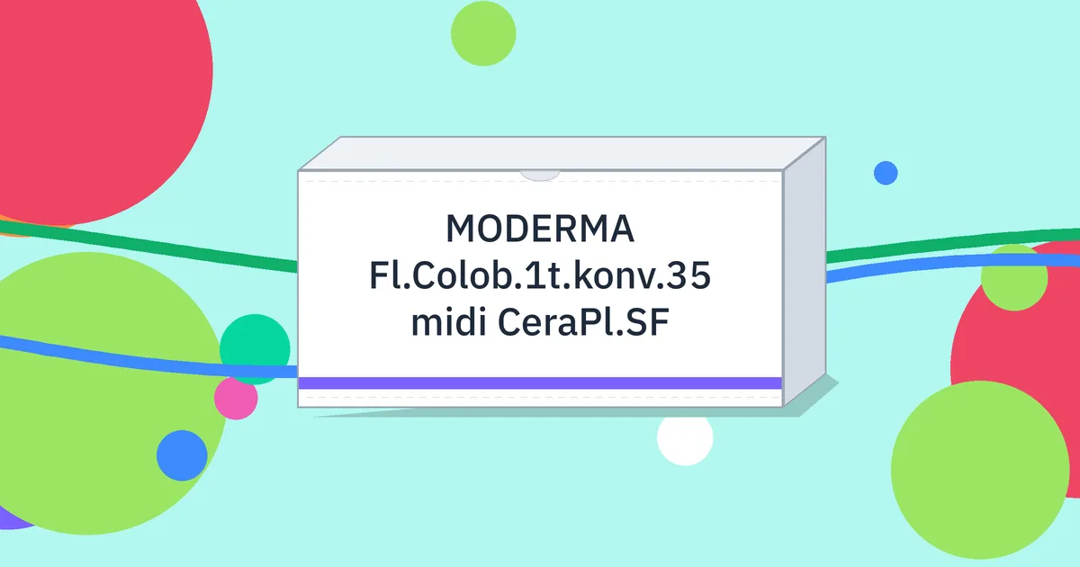 Symbolbild: Packung mit der Aufschrift MODERMA Fl.Colob.1t.konv.35 midi CeraPl.SF (PZN 12417030) – Verfügbarkeit und Bezug in Apotheken in Frankfurt am Main