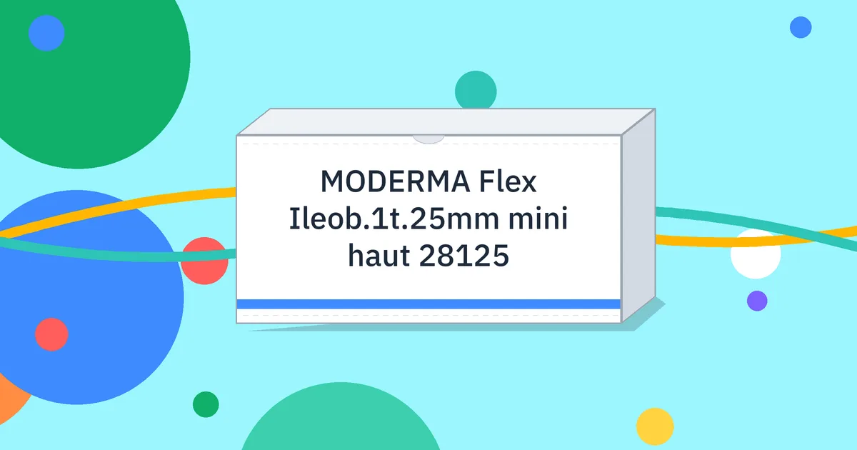Symbolbild: Packung mit der Aufschrift MODERMA Flex Ileob.1t.25mm mini haut 28125 (PZN 00207304) – Verfügbarkeit und Bezug in Apotheken in Frankfurt am Main