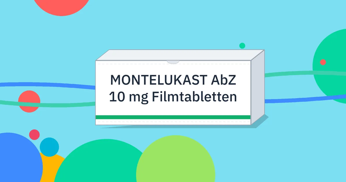 Symbolbild: Packung mit der Aufschrift MONTELUKAST AbZ 10 mg Filmtabletten (PZN 09434622) – Verfügbarkeit und Bezug in Apotheken in Frankfurt am Main