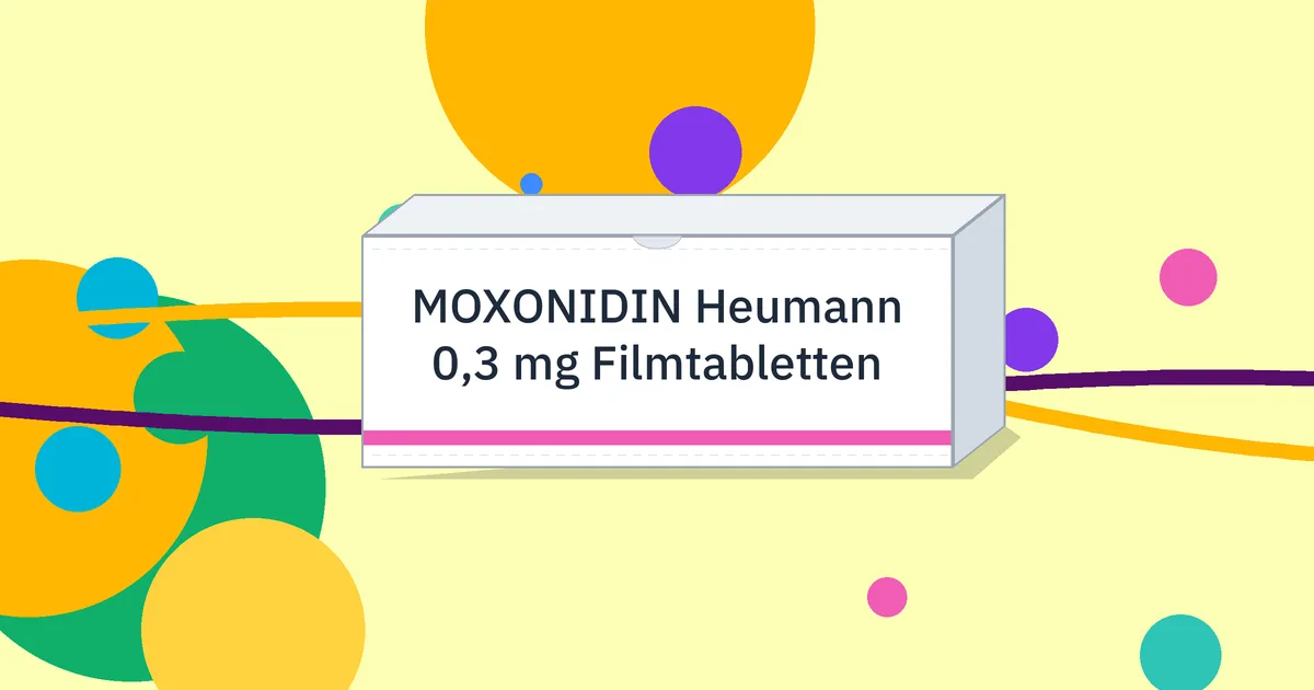 Symbolbild: Packung mit der Aufschrift MOXONIDIN Heumann 0,3 mg Filmtabletten (PZN 00238552) – Verfügbarkeit und Bezug in Apotheken in Frankfurt am Main
