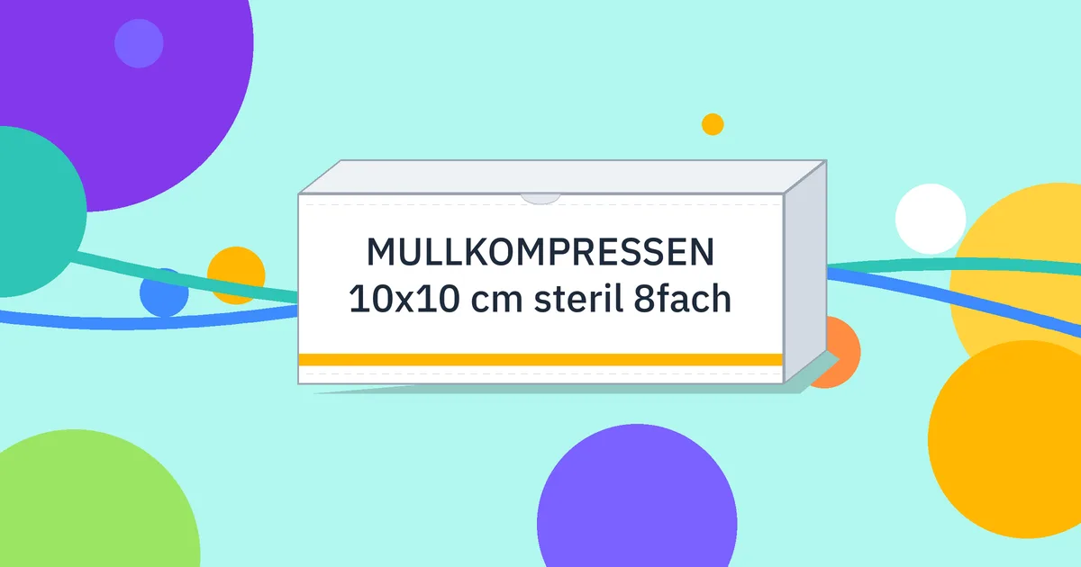 Symbolbild: Packung mit der Aufschrift MULLKOMPRESSEN 10x10 cm steril 8fach (PZN 01330679) – Verfügbarkeit und Bezug in Apotheken in Frankfurt am Main