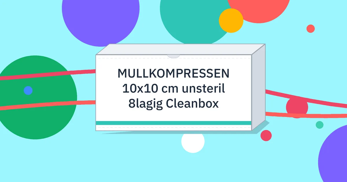Symbolbild: Packung mit der Aufschrift MULLKOMPRESSEN 10x10 cm unsteril 8lagig Cleanbox (PZN 17563210) – Verfügbarkeit und Bezug in Apotheken in Frankfurt am Main