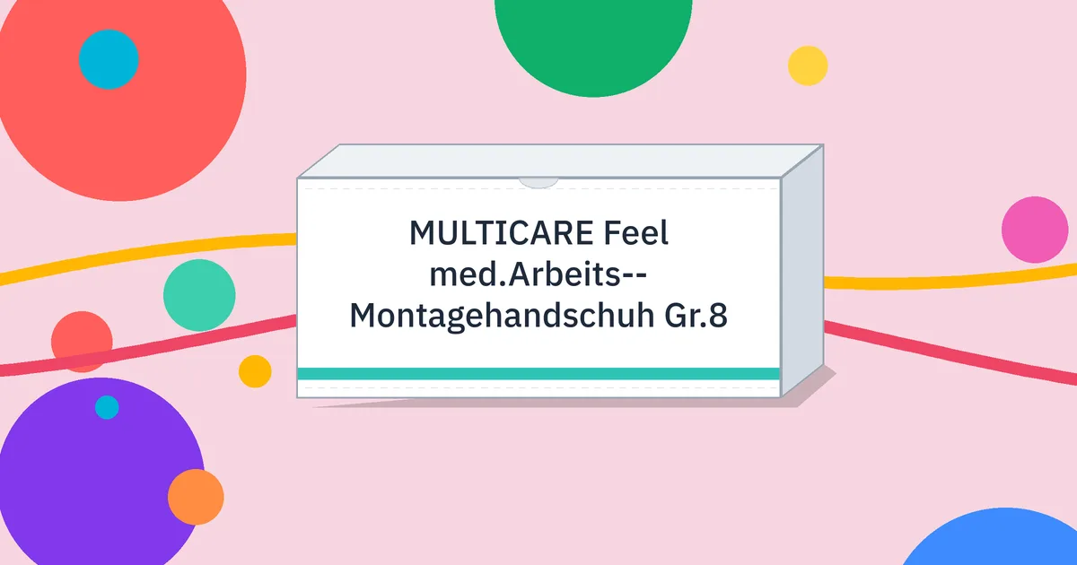 Symbolbild: Packung mit der Aufschrift MULTICARE Feel med.Arbeits--Montagehandschuh Gr.8 (PZN 18130772) – Verfügbarkeit und Bezug in Apotheken in Frankfurt am Main