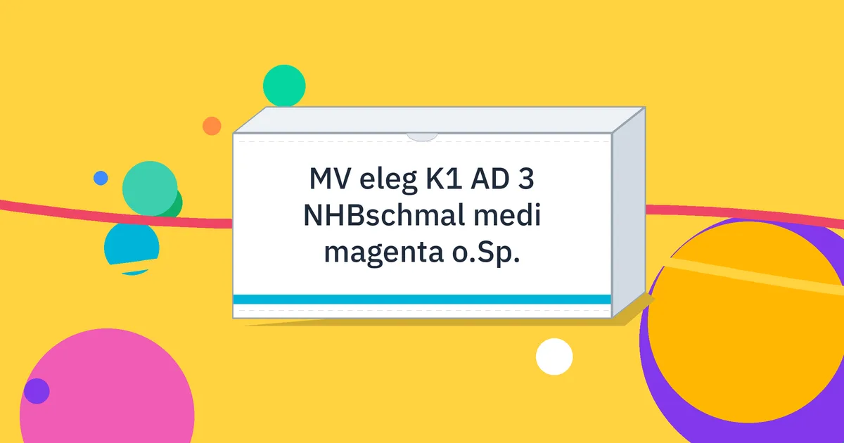 Symbolbild: Packung mit der Aufschrift MV eleg K1 AD 3 NHBschmal medi magenta o.Sp. (PZN 15673532) – Verfügbarkeit und Bezug in Apotheken in Frankfurt am Main