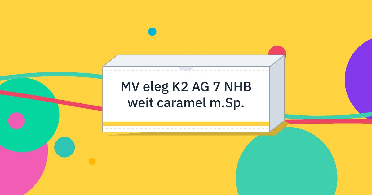 Symbolbild: Packung mit der Aufschrift MV eleg K2 AG 7 NHB weit caramel m.Sp. (PZN 15729445) – Verfügbarkeit und Bezug in Apotheken in Frankfurt am Main